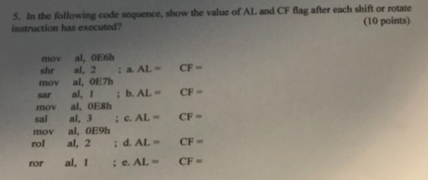 Solved 5 In The Following Code Sequence Show The Value Of