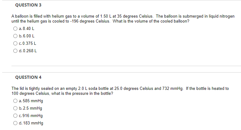 Solved A balloon is filled with helium gas to a volume of | Chegg.com