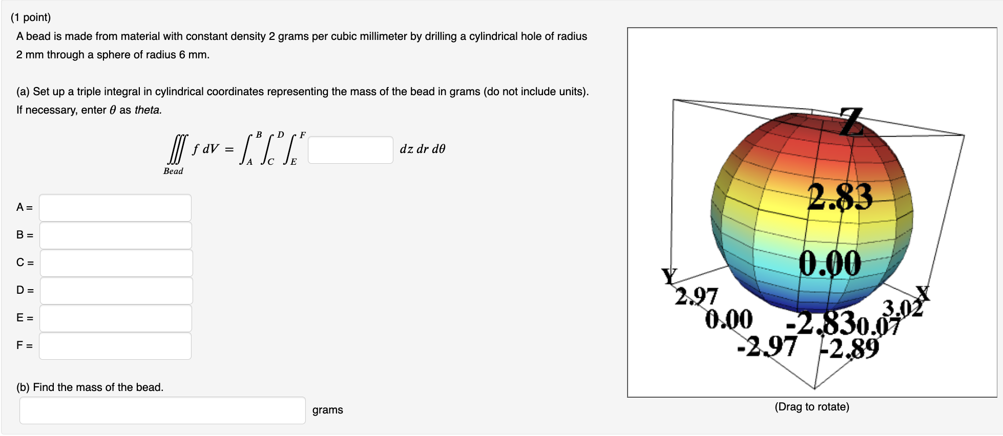 Solved (1 point) A bead is made from material with constant | Chegg.com
