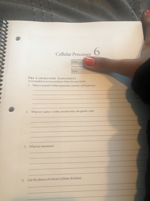 Solved 6 Cellular Processes Instruct Date PRE-LABORATORY | Chegg.com