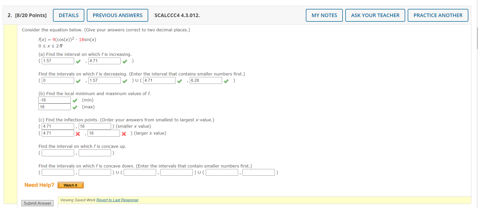 Solved 2. [8/20 Points] DETAILS PREVIOUS ANSWERS SCALCCC4 | Chegg.com