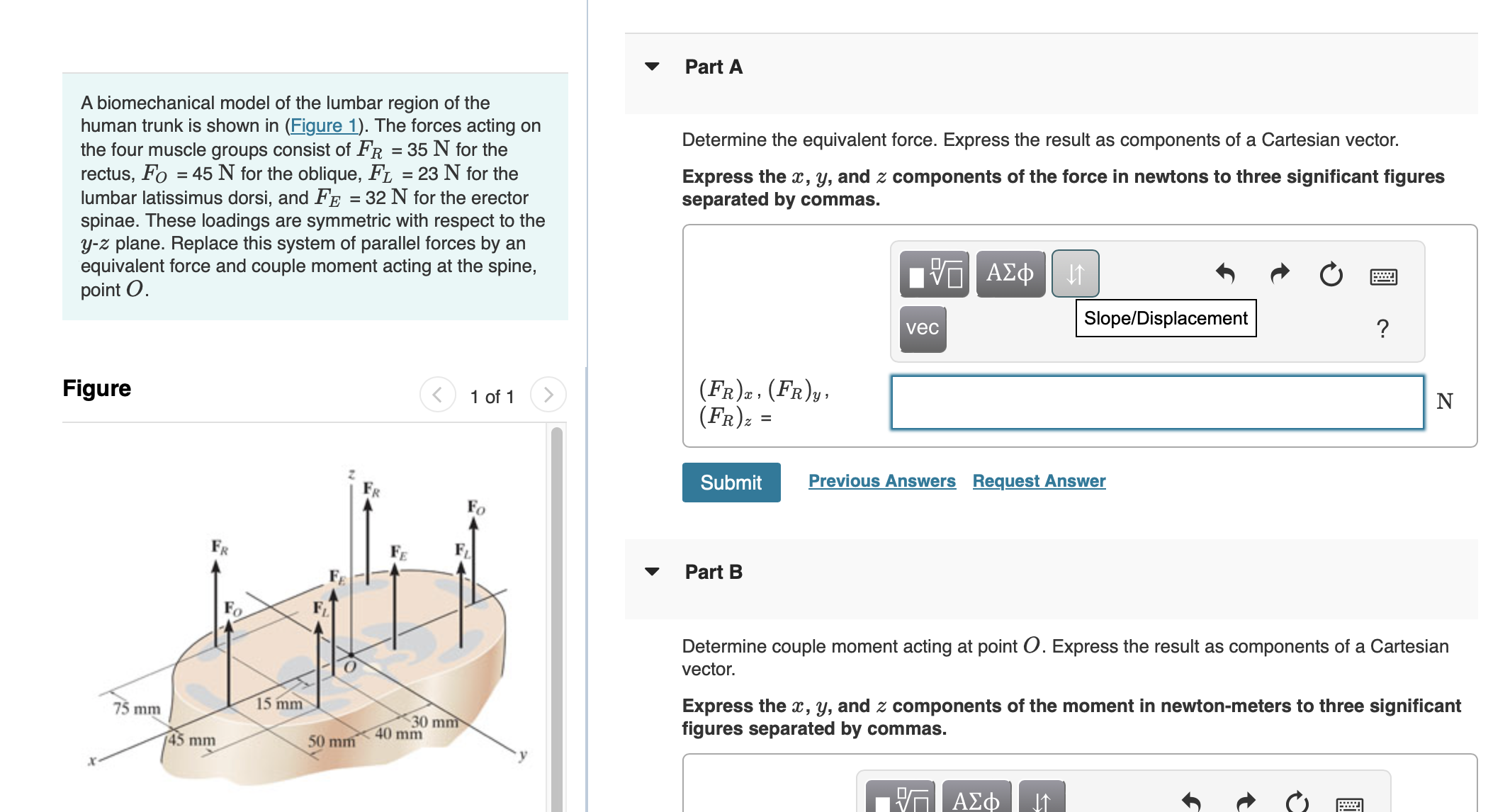 Solved A biomechanical model of the lumbar region of the | Chegg.com