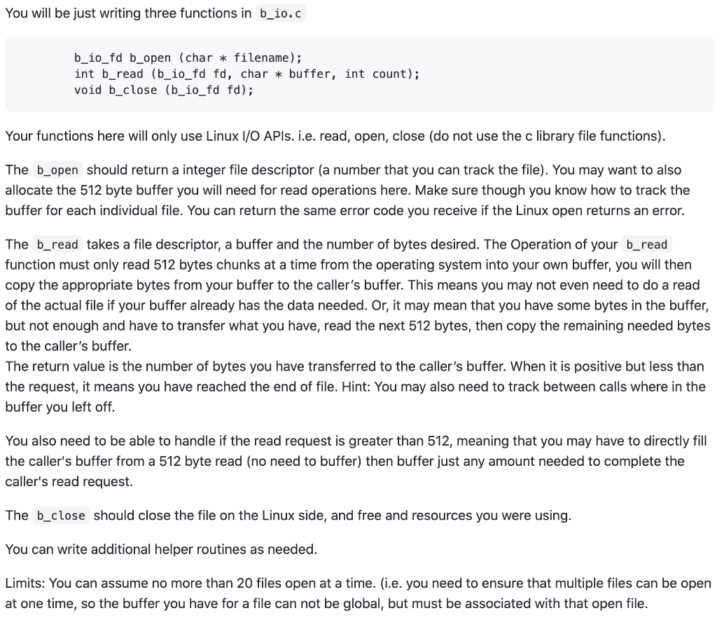 C / operating system programming /**** b_io.c | Chegg.com