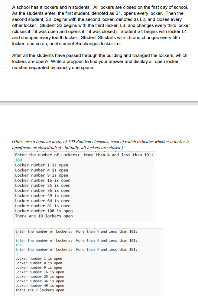 Solved A school has n lockers and n students. All lockers | Chegg.com