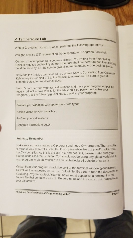 Solved Temperature Lab Write a C program, temp., which | Chegg.com