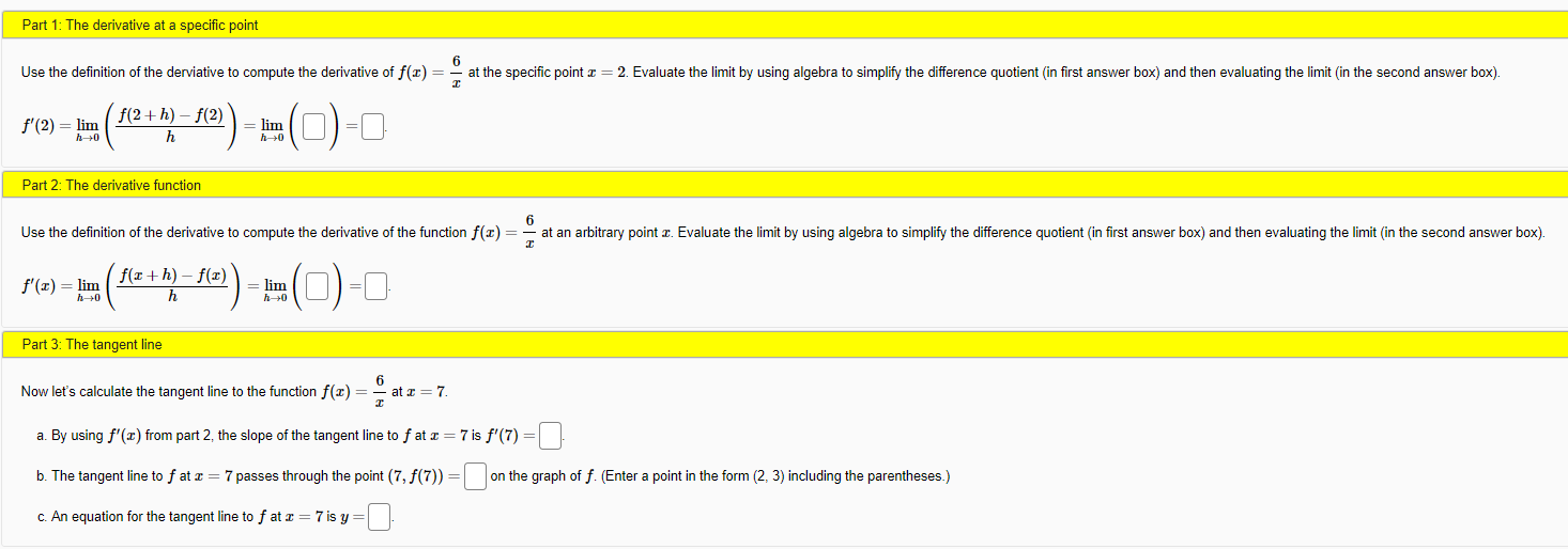 Solved Part 1: The derivative at a specific point 6 Use the | Chegg.com