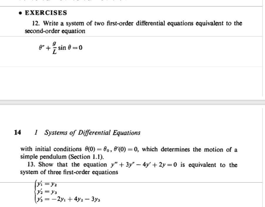 Solved • EXERCISES 12. Write a system of two first-order | Chegg.com