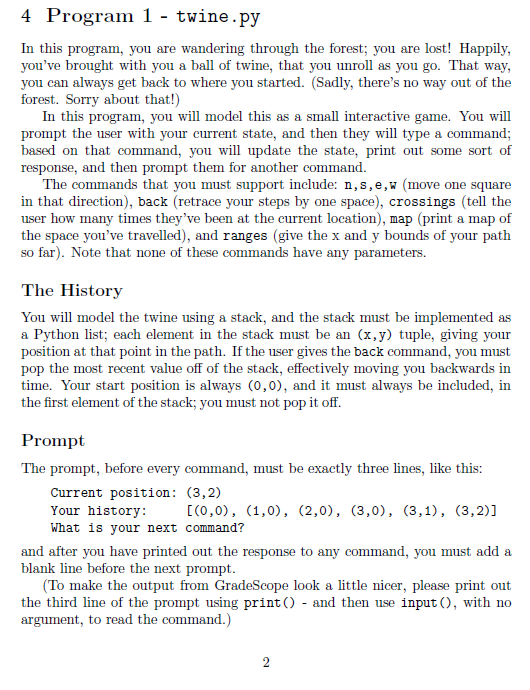 4 Program 1 - twine.py In this program, you are | Chegg.com