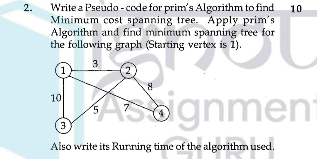 Solved Write a Pseudo - code for prim's Algorithm to find | Chegg.com Solved Write a Pseudo - code for prim's Algorithm to find | Chegg.com