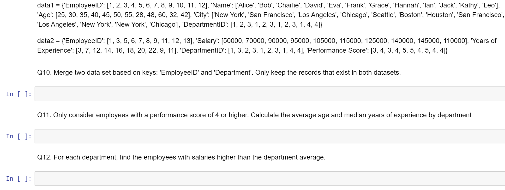 Solved data1 = \{'EmployeelD': [1, 2, 3, 4, 5, 6, 7, 8, 9, | Chegg.com