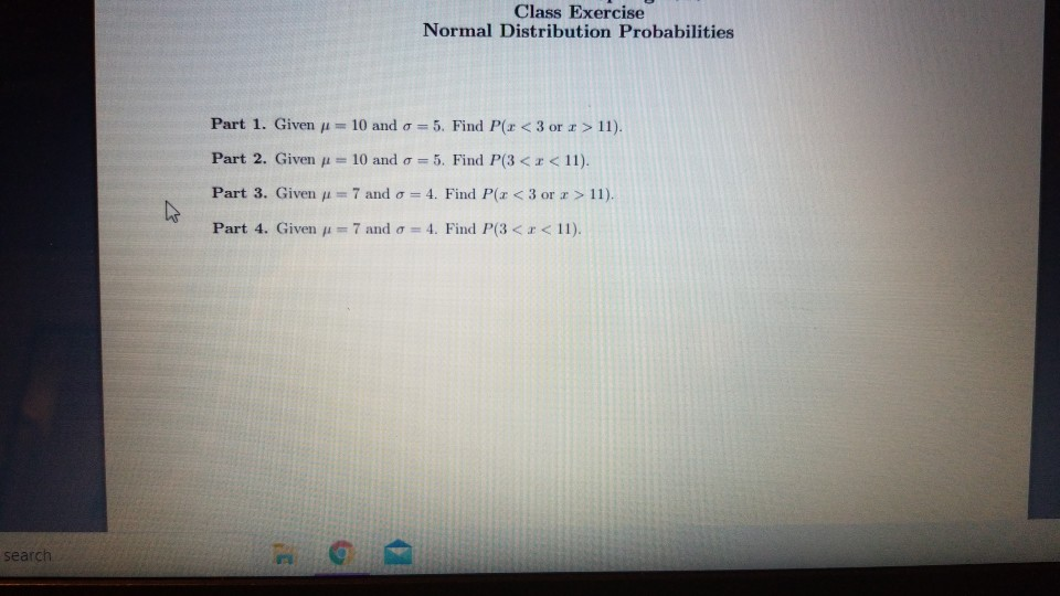 Solved Class Exercise Normal Distribution Probabilities Part | Chegg.com