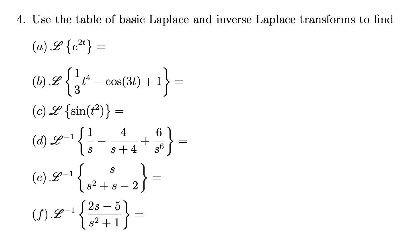 Solved 4. Use the table of basic Laplace and inverse Laplace | Chegg.com