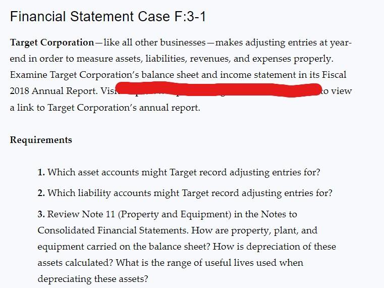 Solved Financial Statement Case F:3-1 Target | Chegg.com