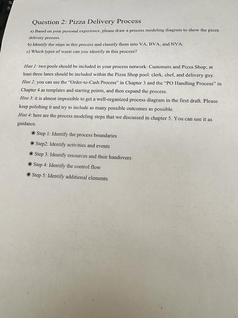 Question 2: Pizza Delivery Process a) Based on your | Chegg.com