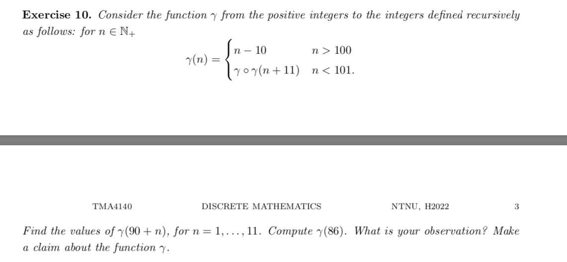 Solved Exercise 10 Consider The Function γ From The