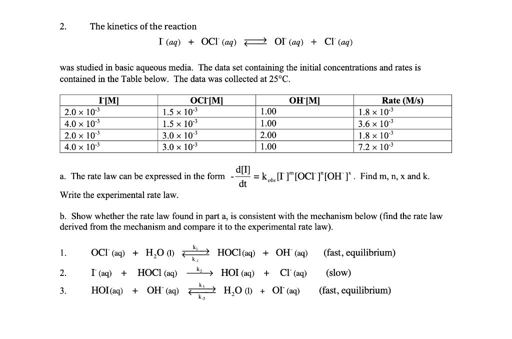 Solved 2. The kinetics of the reaction | Chegg.com