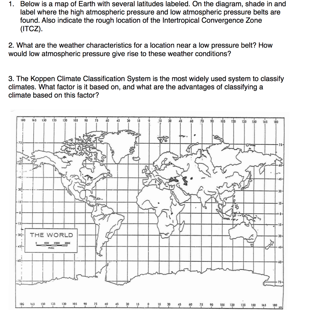 Solved 1. Below is a map of Earth with several latitudes | Chegg.com
