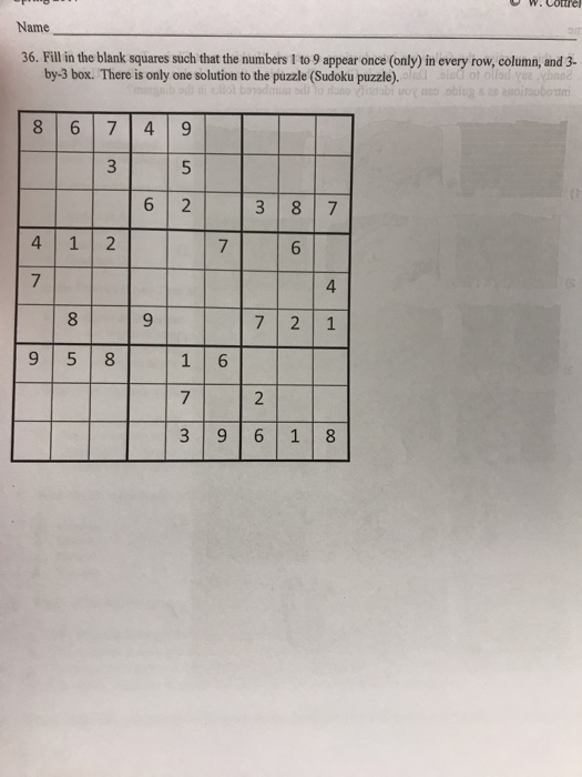 Solved Fill in the blank squares such that the numbers 1 to | Chegg.com
