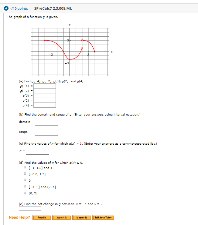 Solved -/10 points SPreCalc7 2.3.008.MI. The graph of a | Chegg.com