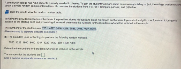 Solved A community college has 7651 students currently | Chegg.com