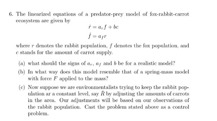 Solved The linearized equations of a predator-prey model of | Chegg.com