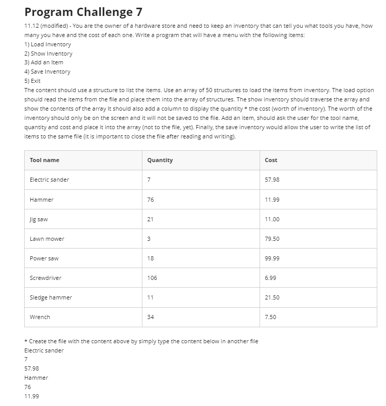 Solved Program Challenge 7 11.12 (modified) - You are the | Chegg.com