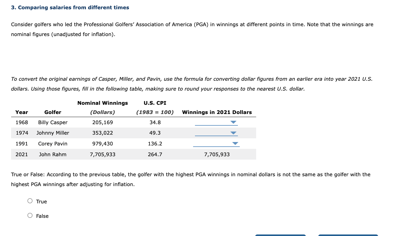 Solved 3. Comparing salaries from different times Consider | Chegg.com