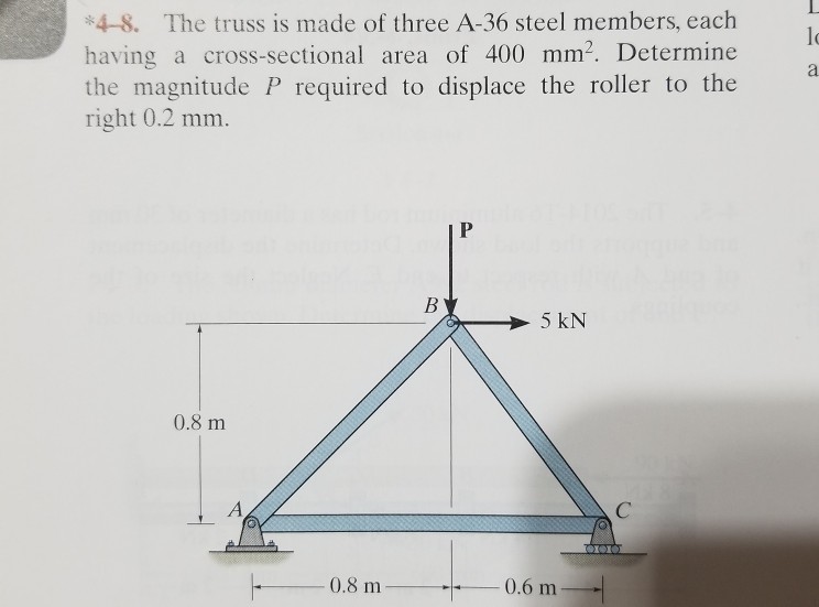 Solved 4-8. The truss is made of three A-36 steel members, | Chegg.com