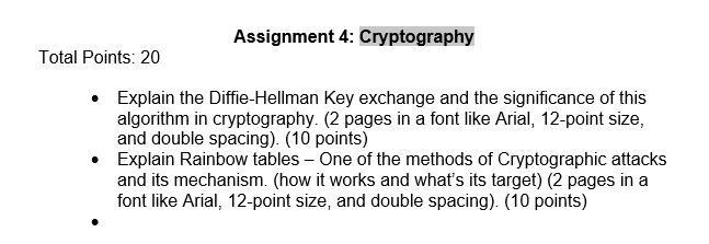 Solved Assignment 4: Cryptography Total Points: 20 - Explain | Chegg.com
