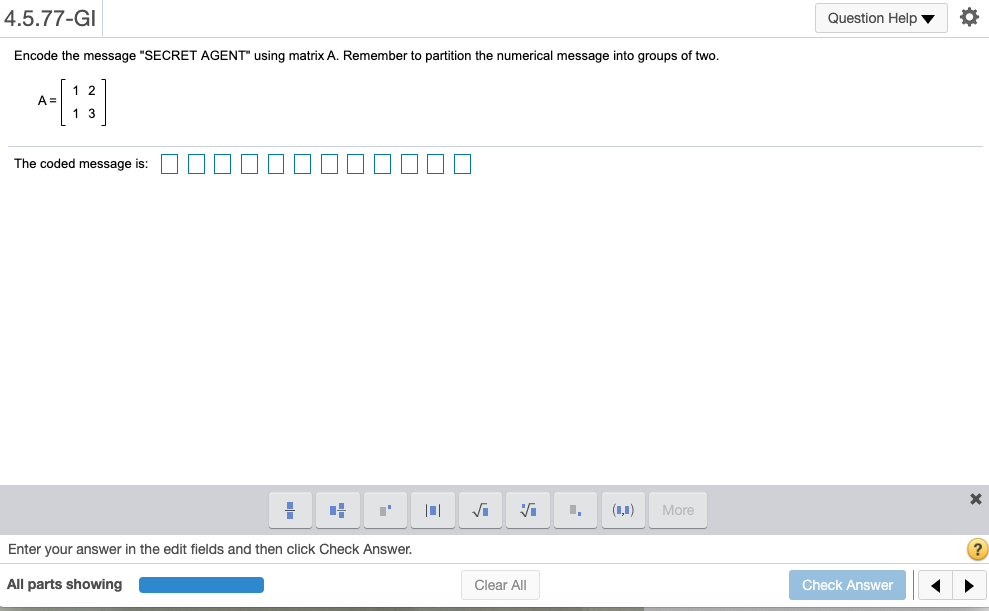 Solved 4 5 77 Gi Question Help Encode The Message Secret