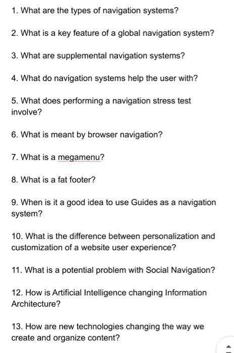 Solved 1. What are the types of navigation systems? 2. What | Chegg.com