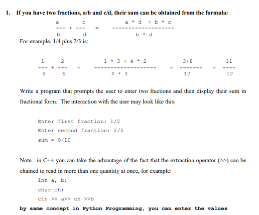Solved 1. If you have two fractions, a/b and c/d, their sum | Chegg.com