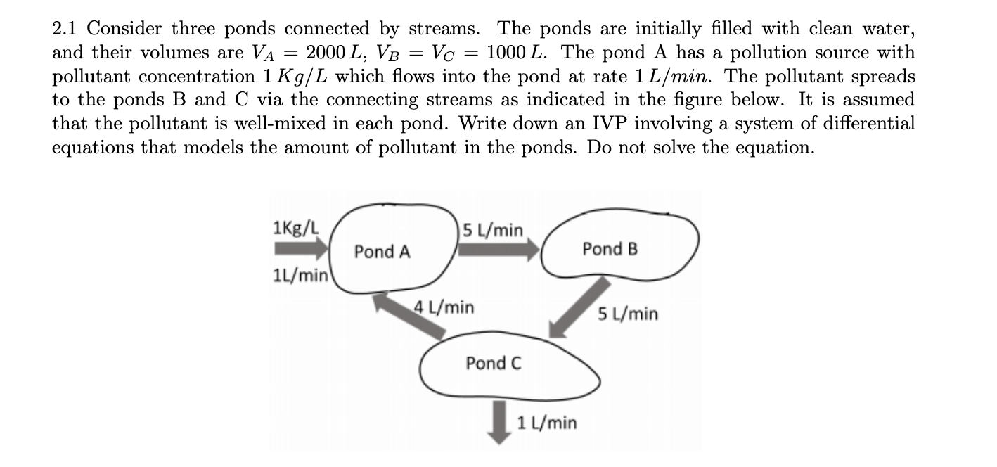 Solved 2.1 ﻿Consider three ponds connected by streams. The | Chegg.com