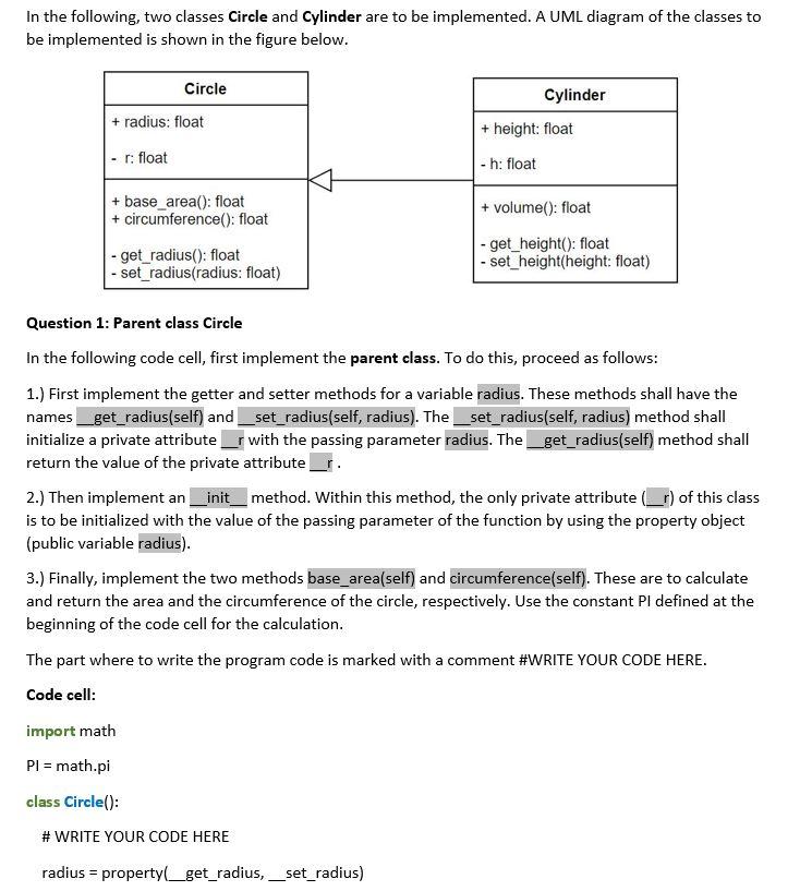 Solved In the following, two classes Circle and Cylinder are | Chegg.com