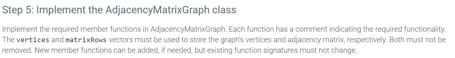 Solved Step 5: Implement the AdjacencyMatrixGraph class | Chegg.com