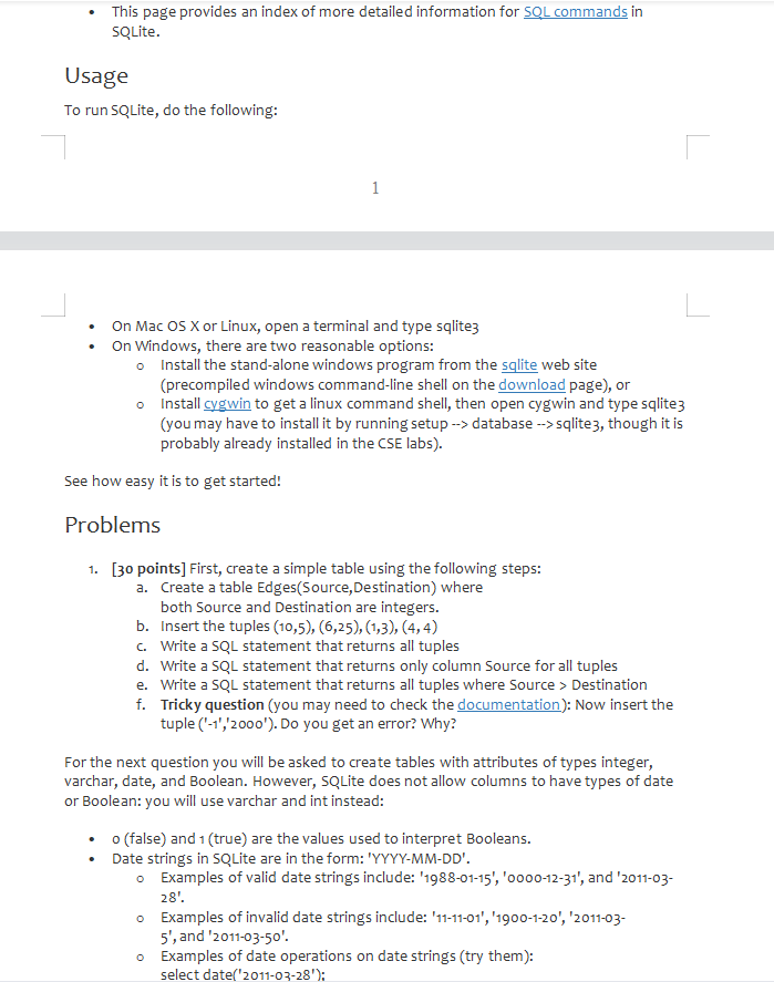 Solved Acknowledgment: Gang Luo lectures Homework: SQLite | Chegg.com