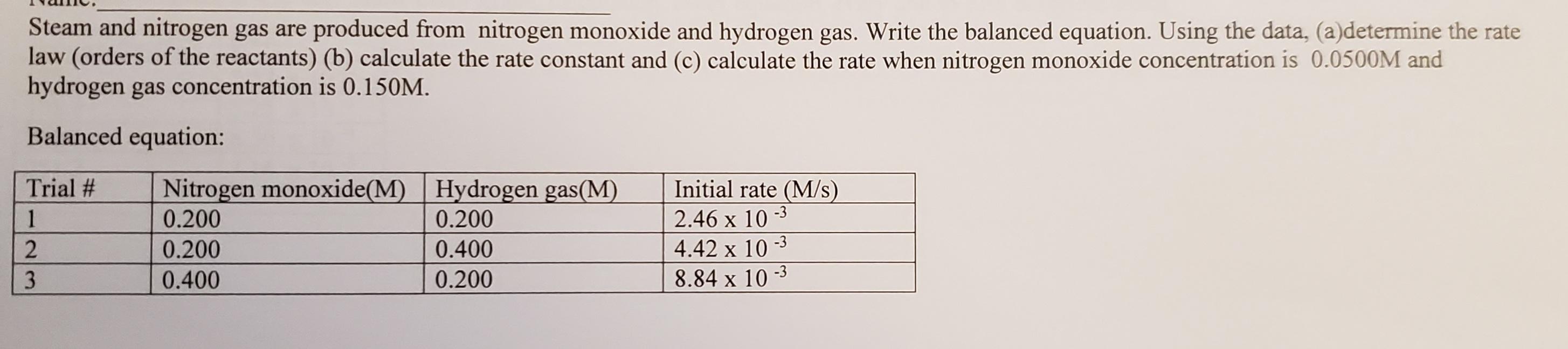 Solved Steam and nitrogen gas are produced from nitrogen | Chegg.com