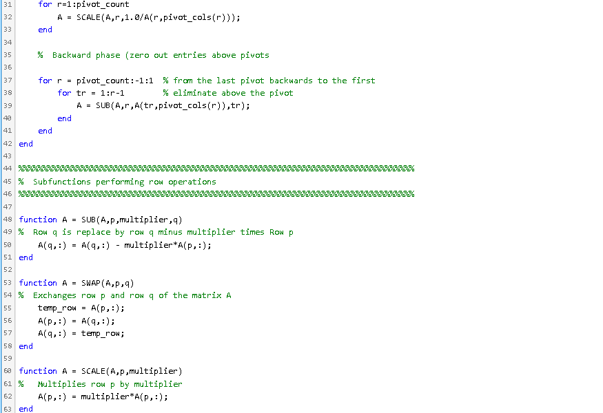 unction [A,pivot_cols,pivot_count] =rref337i(A) | Chegg.com