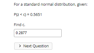 Solved For a standard normal distribution, given:c | Chegg.com