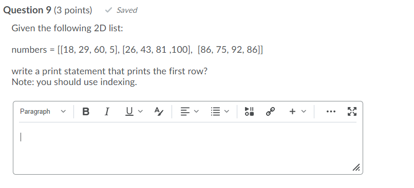 Solved Question 11 (3 points) Assuming the 2D list table of | Chegg.com