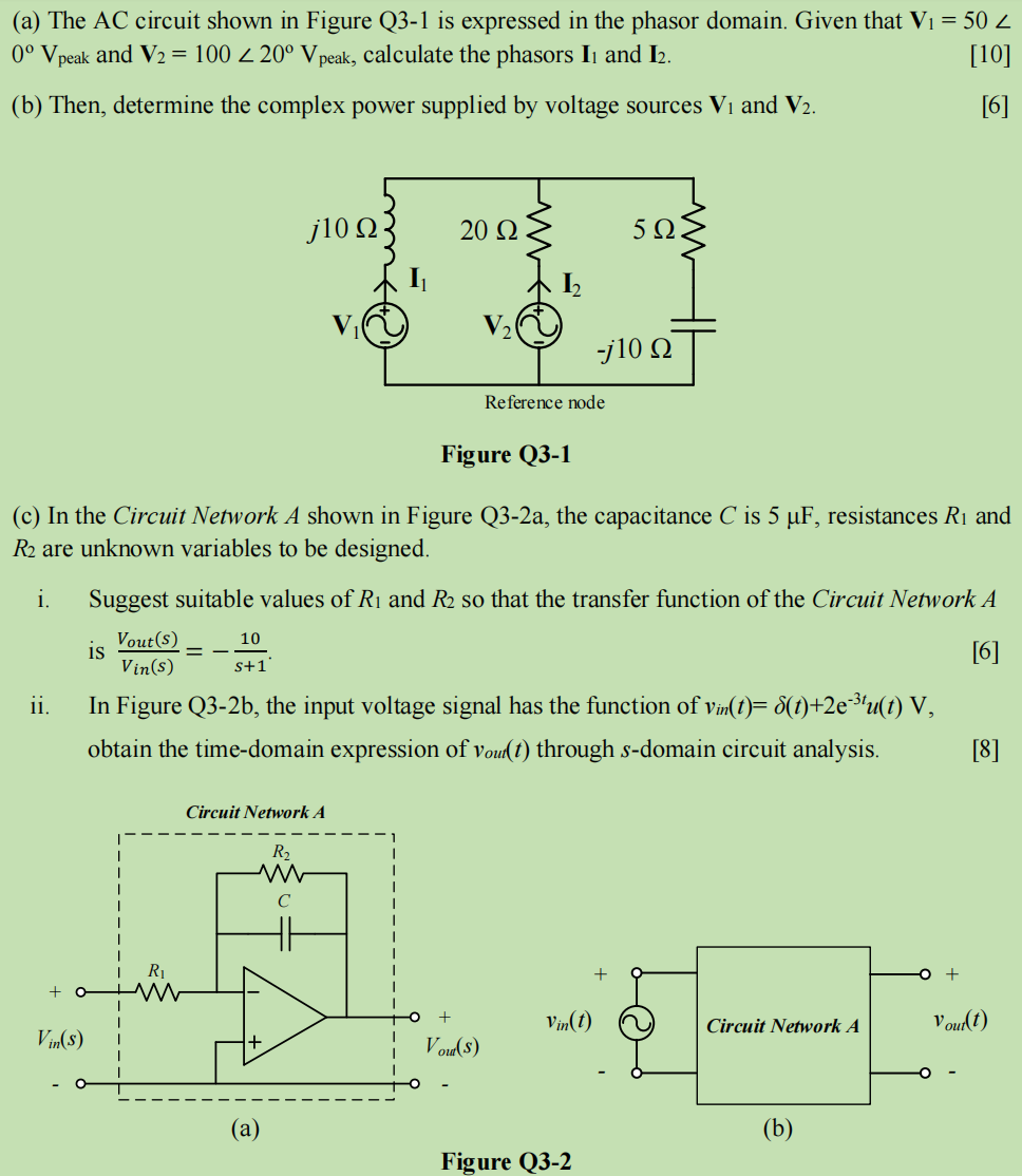 Solved (a) The AC circuit shown in Figure Q3-1 is expressed | Chegg.com
