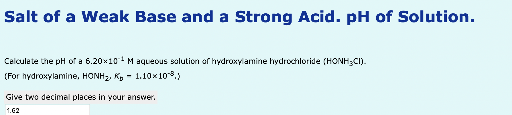 Solved Salt of a Weak Base and a Strong Acid. pH of | Chegg.com