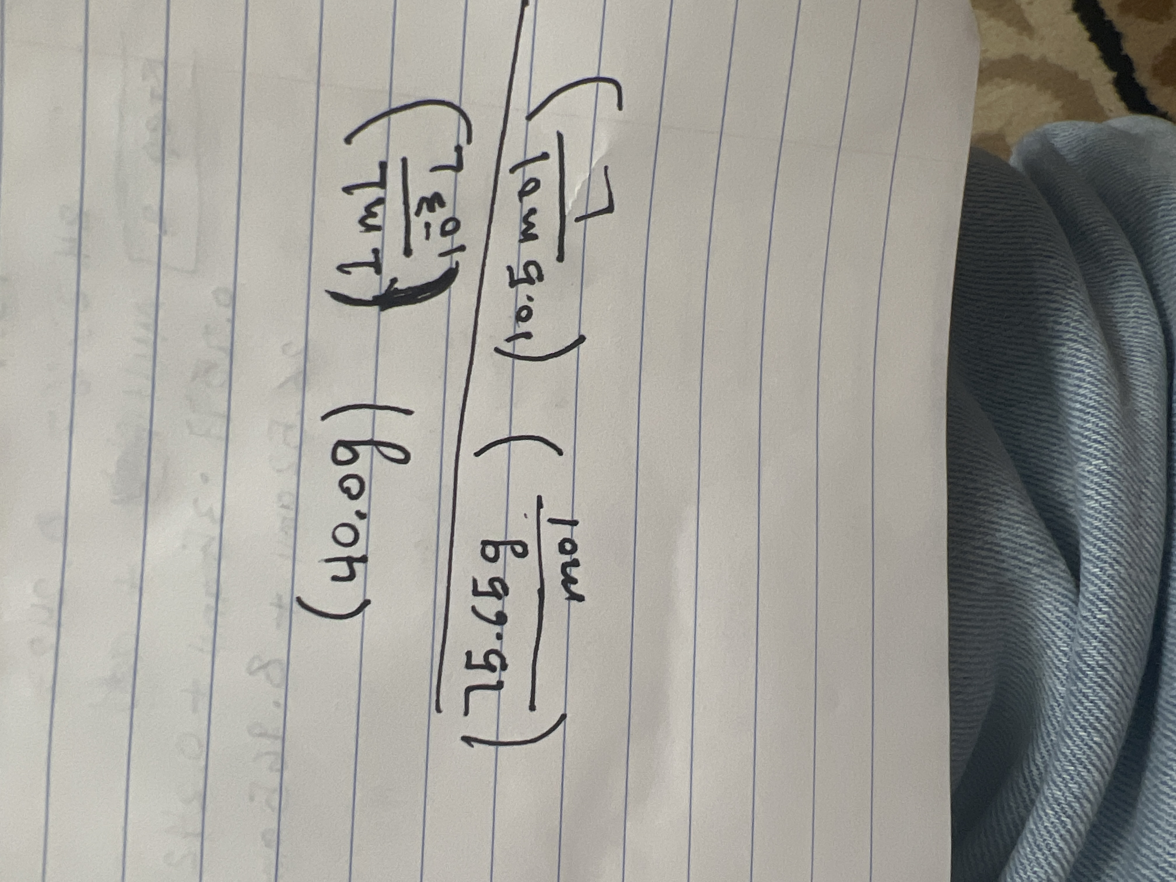 Solved ( mol75.65 g)(L10.5 mol)(40.0 g)(10−3 L1 mL) | Chegg.com