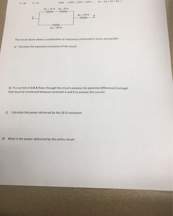 Solved 1/Rp 1/R1 1/R2+1/R3Rs R1 2 R3. R3 = 48 Ω The circuit | Chegg.com