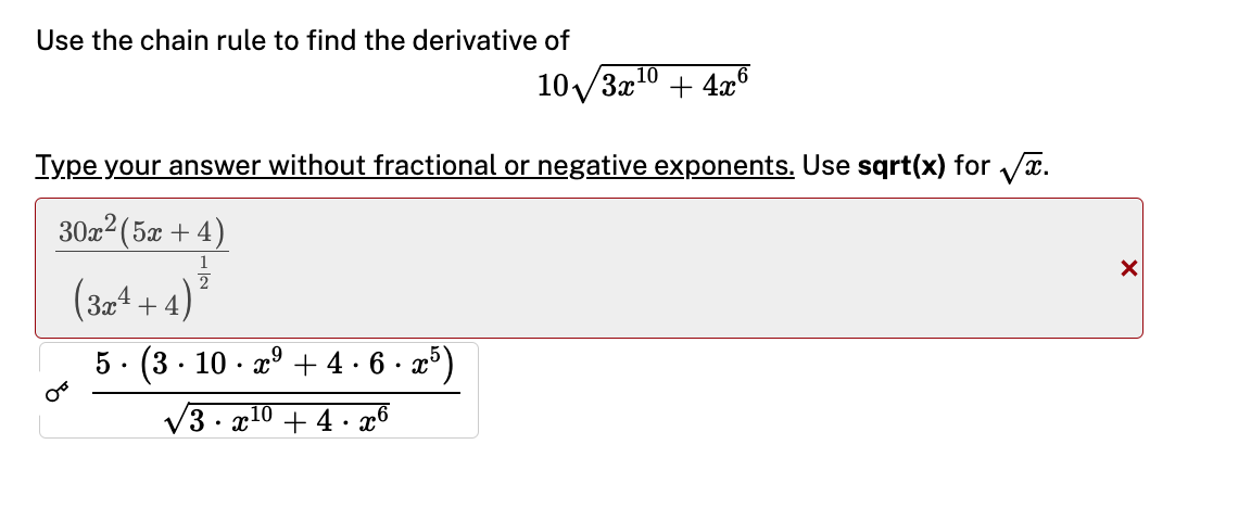 Solved Use the chain rule to find the derivative of | Chegg.com