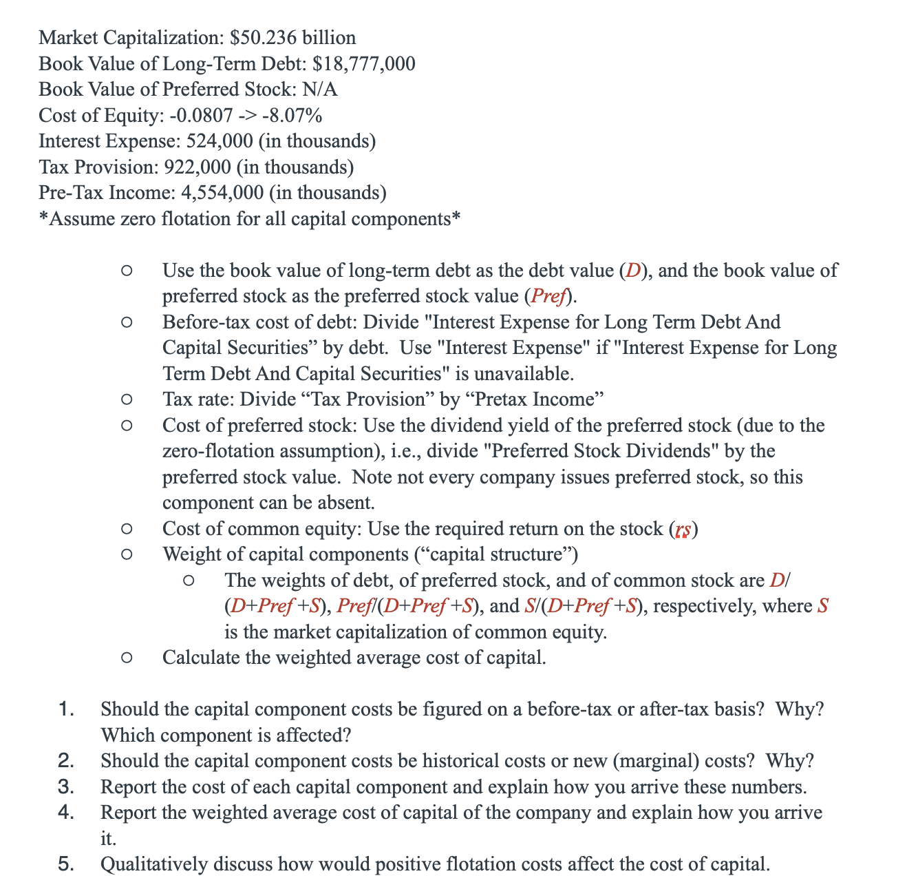 Solved Market Capitalization: $50.236 ﻿billionBook Value of | Chegg.com