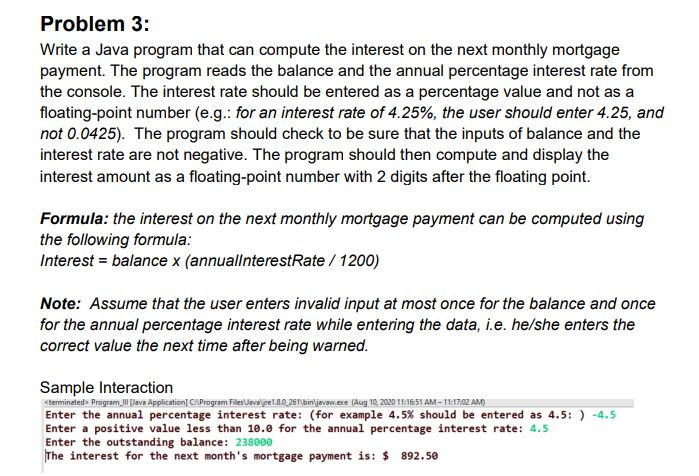 Solved Problem 3: Write a Java program that can compute the | Chegg.com
