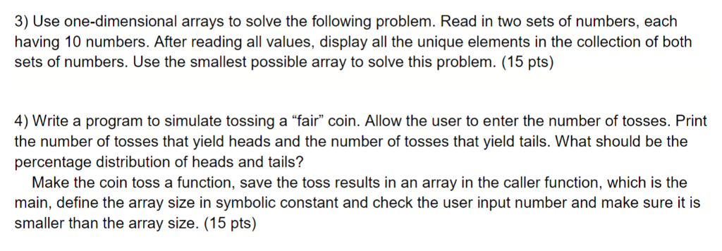 3) Use one-dimensional arrays to solve the following | Chegg.com
