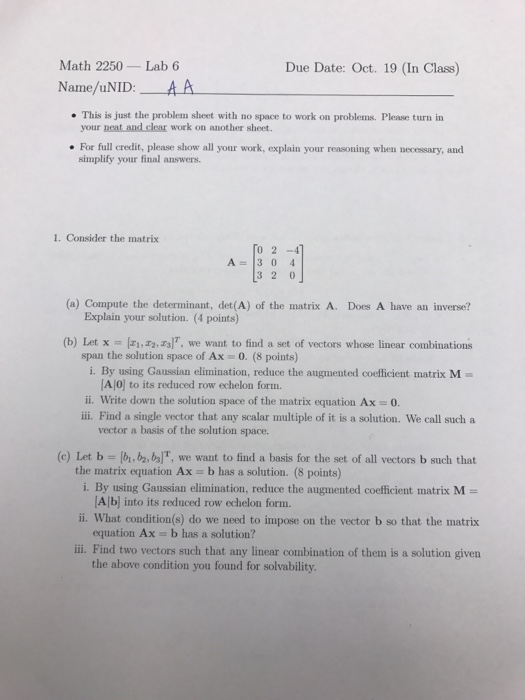 Solved Math 2250 Lab 6 Name/uNID: -A Due Date: Oct. 19 (In | Chegg.com
