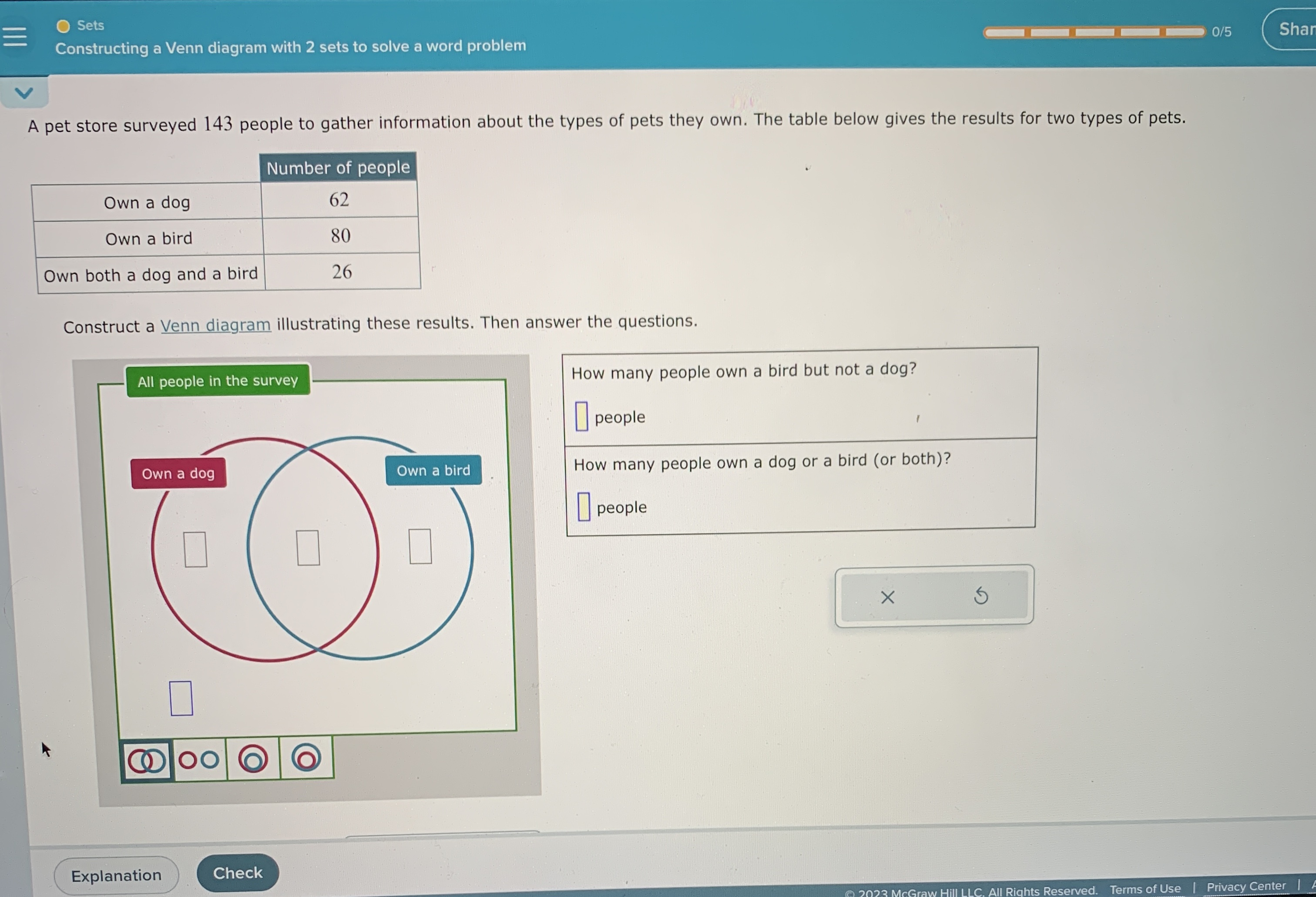 Solved Sets Constructing a Venn diagram with 2 sets to solve | Chegg.com
